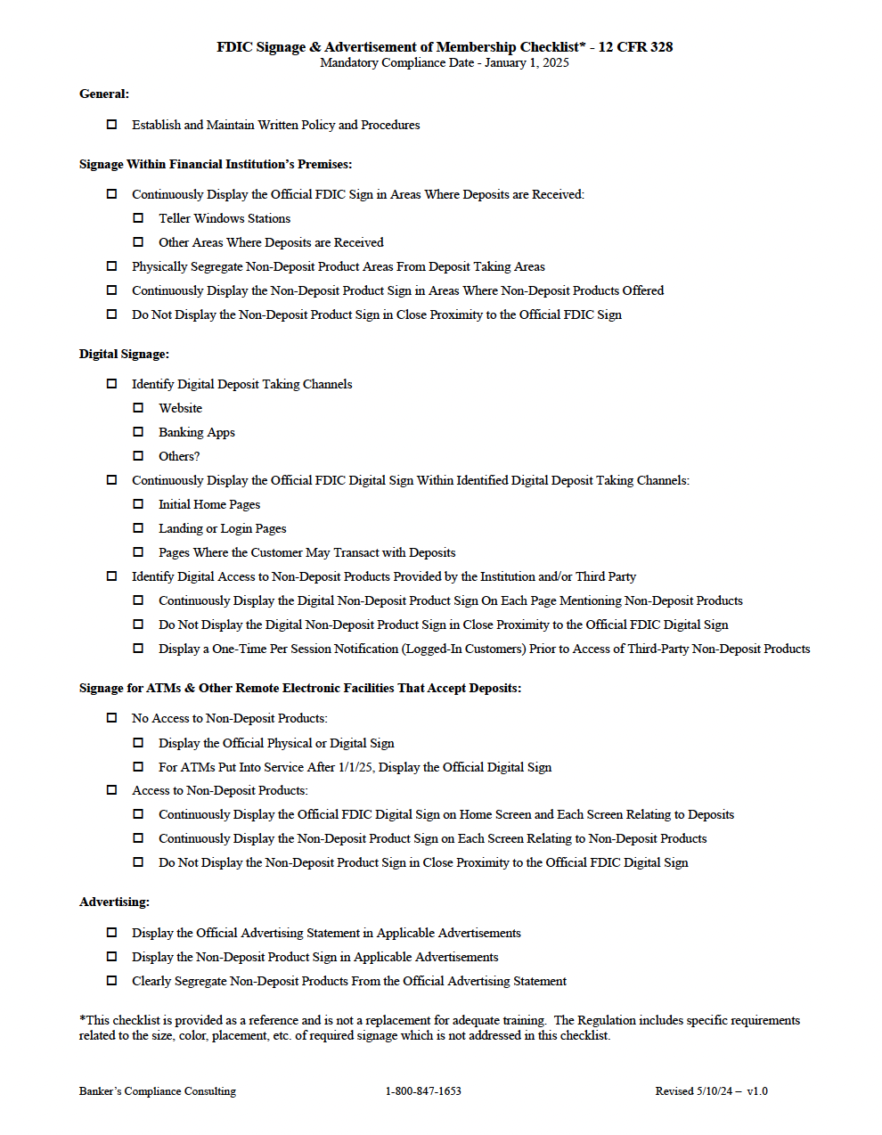 FDIC Signs “Within an Institution’s Premises”